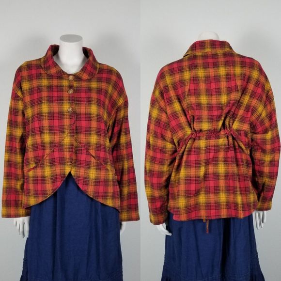 Krista Larson | Jackets & Coats | Krista Larson Red Gold Plaid Rustic ...